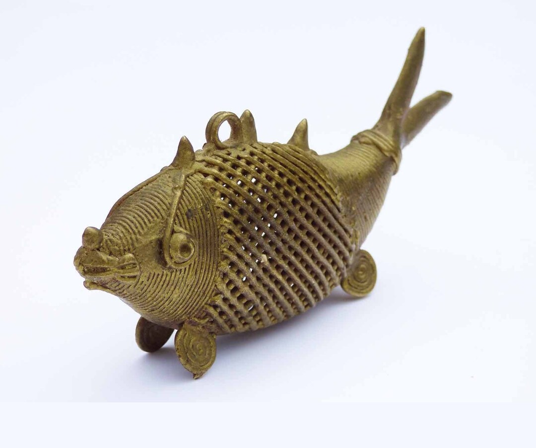 Vintage 1970s Woven Coiled Brass Wire Fish Sculpture Modern Abstract ...