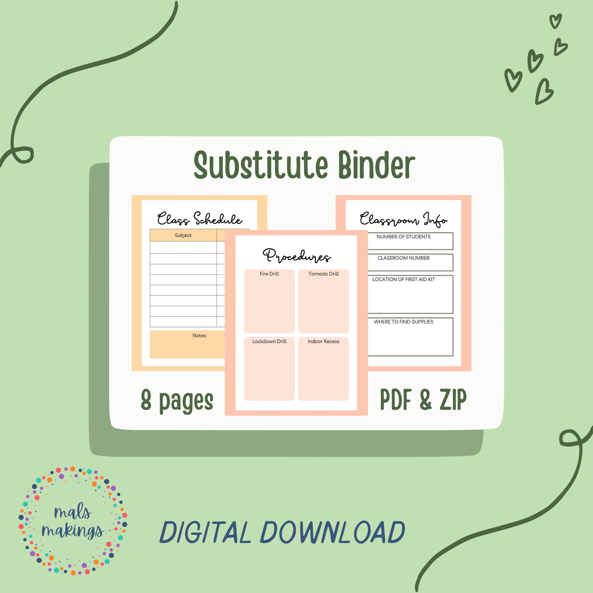 Printable Substitute Teacher Binder | Teacher Binder Printable - Etsy