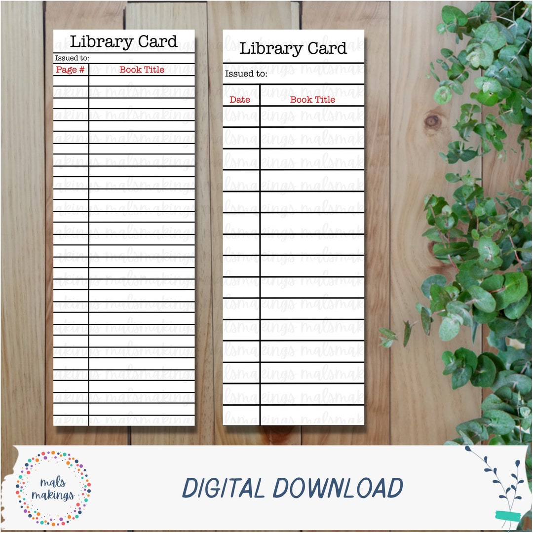 Printable Library Card | Library Card Bookmark | Reading Tracker ...