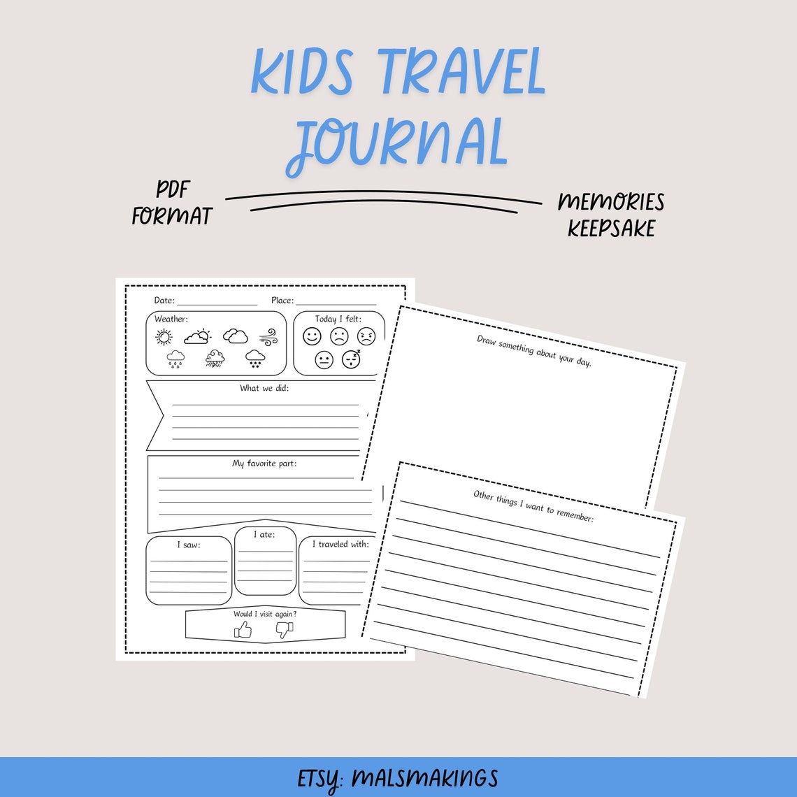 Printable Travel Journal | Kids Travel Memory Book - Etsy