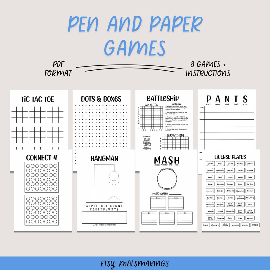 Printable Travel Games: Pen and Paper Road Trip Activities (PDF) - Etsy