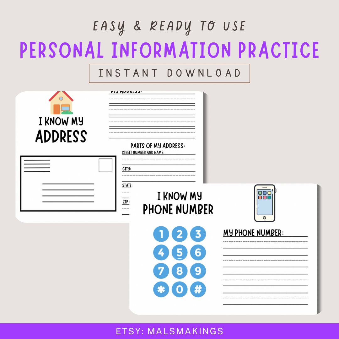 Printable Kids Personal Information Practice Sheet, Phone Number and ...