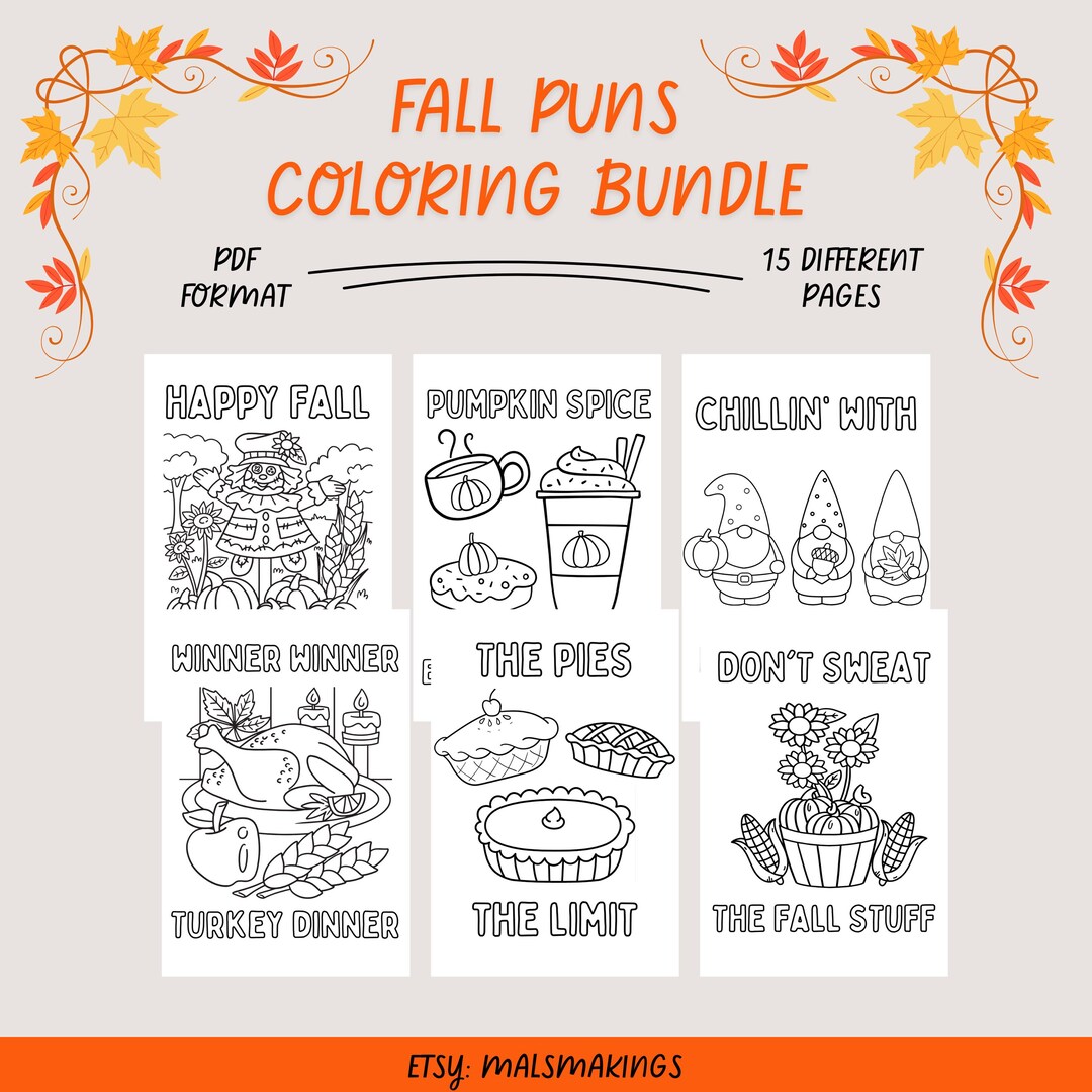 Printable Fall Puns Coloring Sheets | Fall Coloring Bundle | Autumn ...