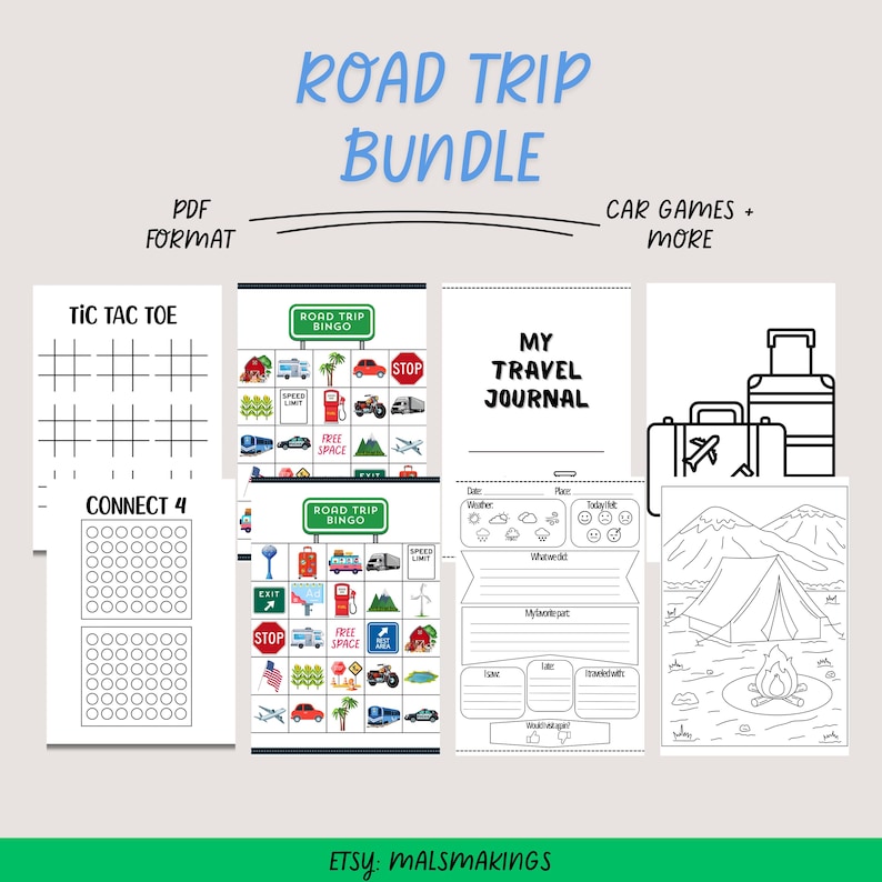 Printable Road Trip Games Bundle | Pen and Paper Games | Travel Journal ...