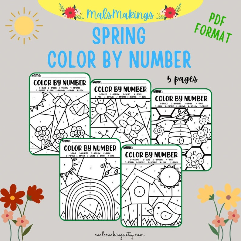Spring Color by Number Printable - Relaxing and Educational Art ...