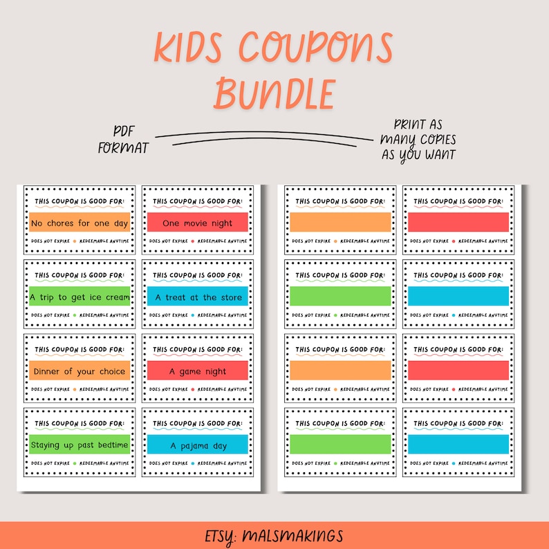Printable Kids Coupons Bundle | Birthday Coupon Book | Reward Coupons ...