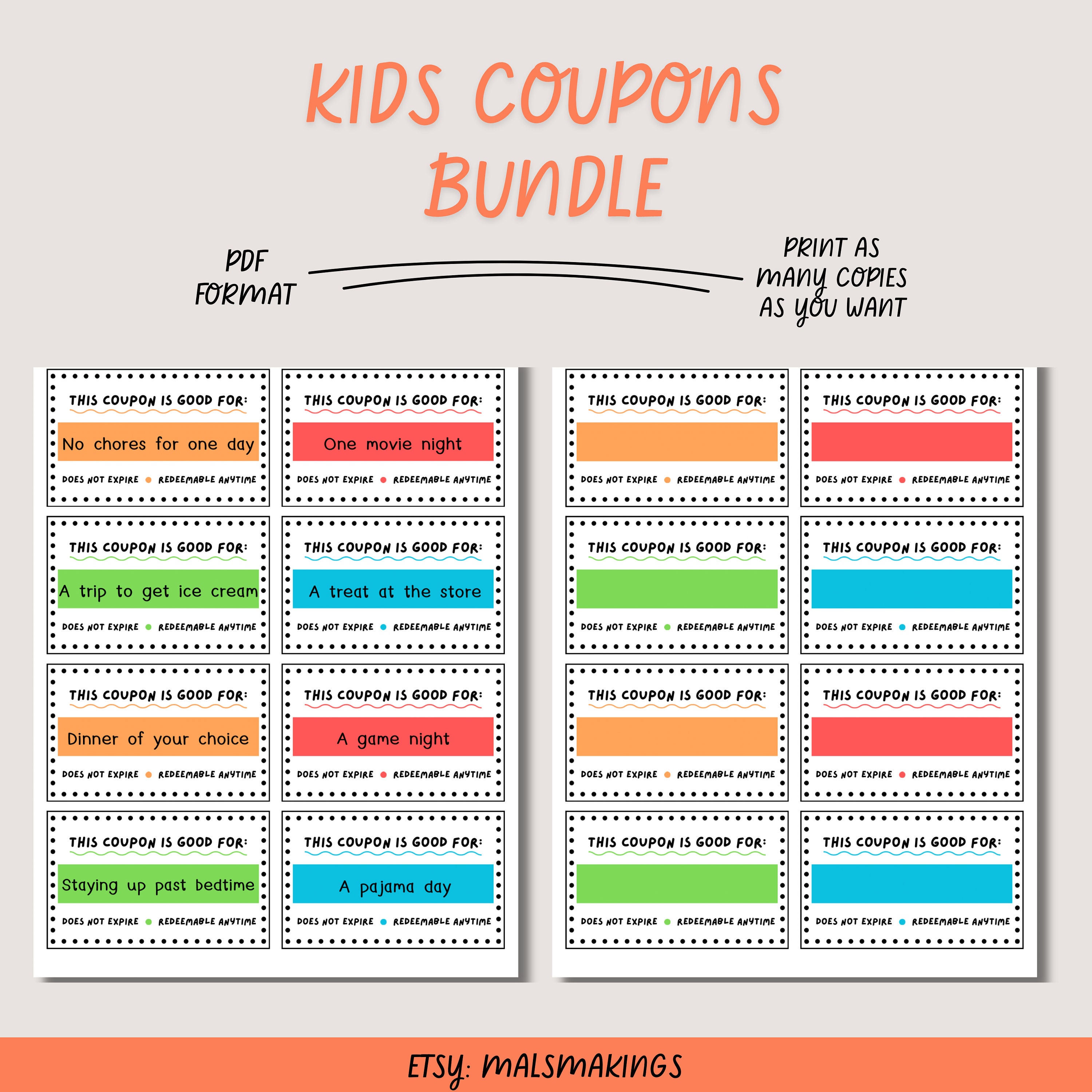 Printable Kids Coupons: Birthday Reward Book (digital Download) - Etsy