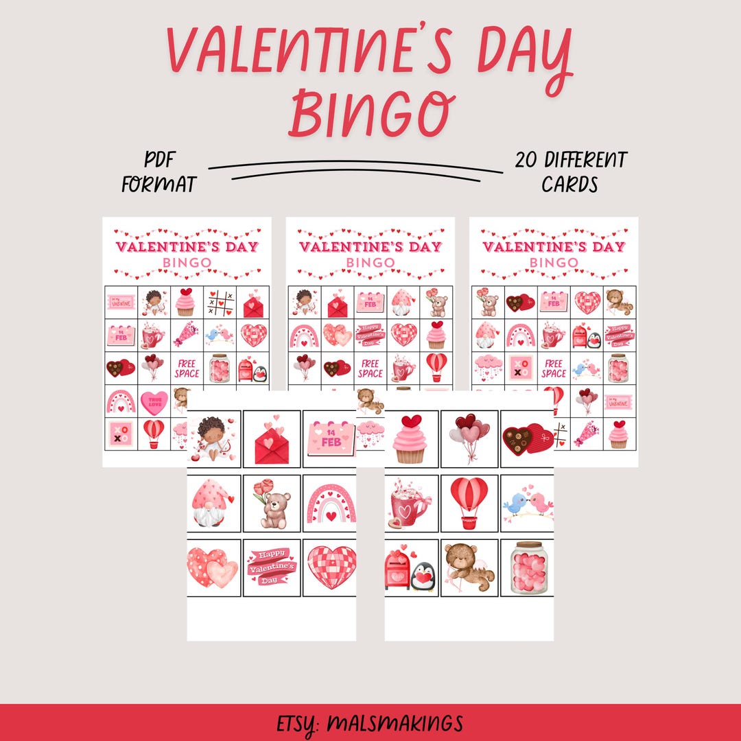 Valentine’s Day Bingo Cards| Valentine’s Day Party Game| Instant ...