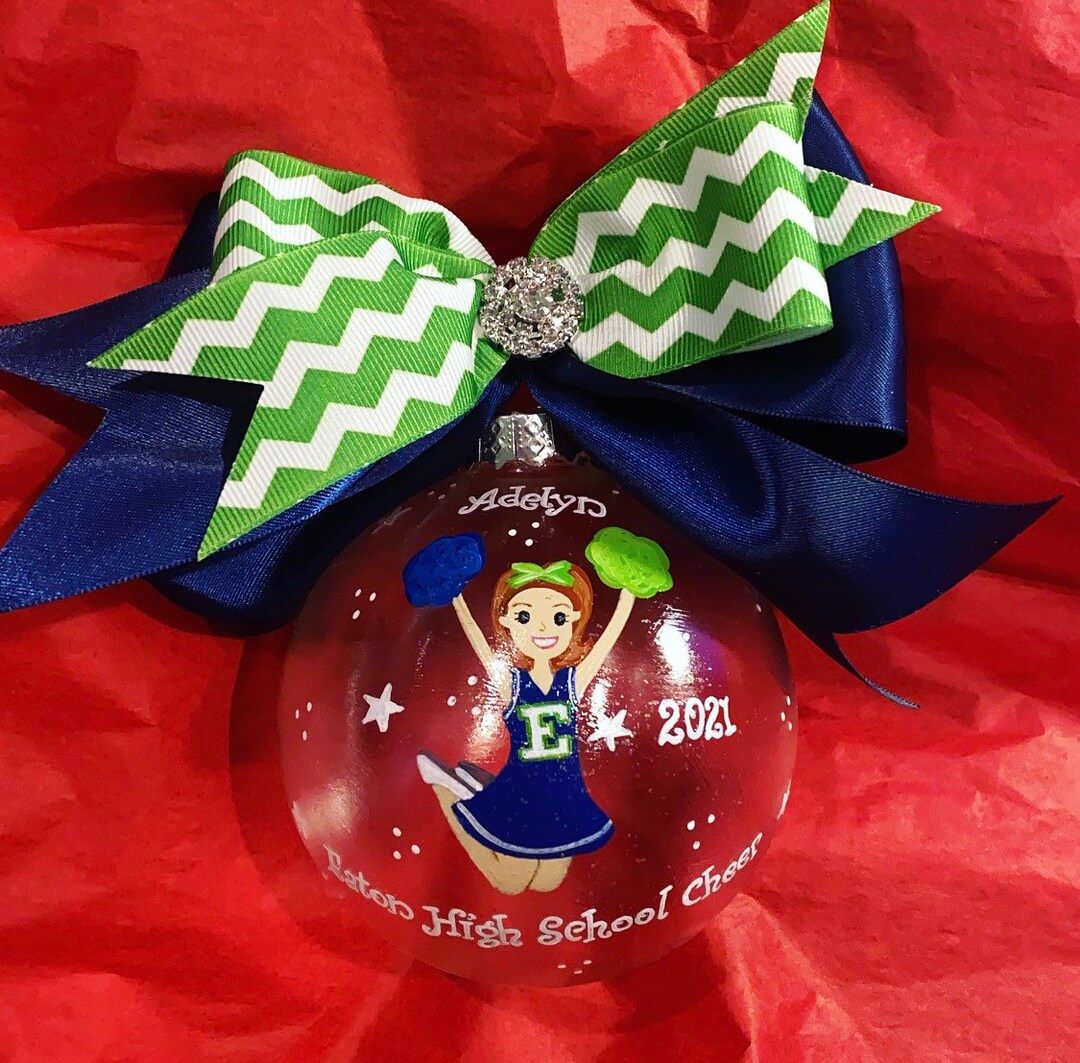 Personalized Hand Painted Large Glass CHEER Ornament - Etsy