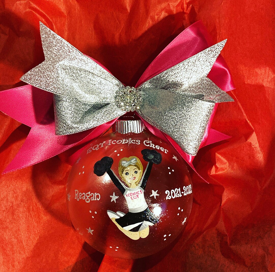Personalized Hand Painted Large Glass CHEER Ornament - Etsy