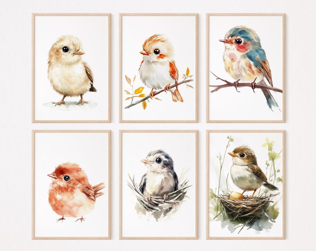 Baby Birds Prints, Set of 7 Prints, Wall Art, Digital Printable, Baby ...