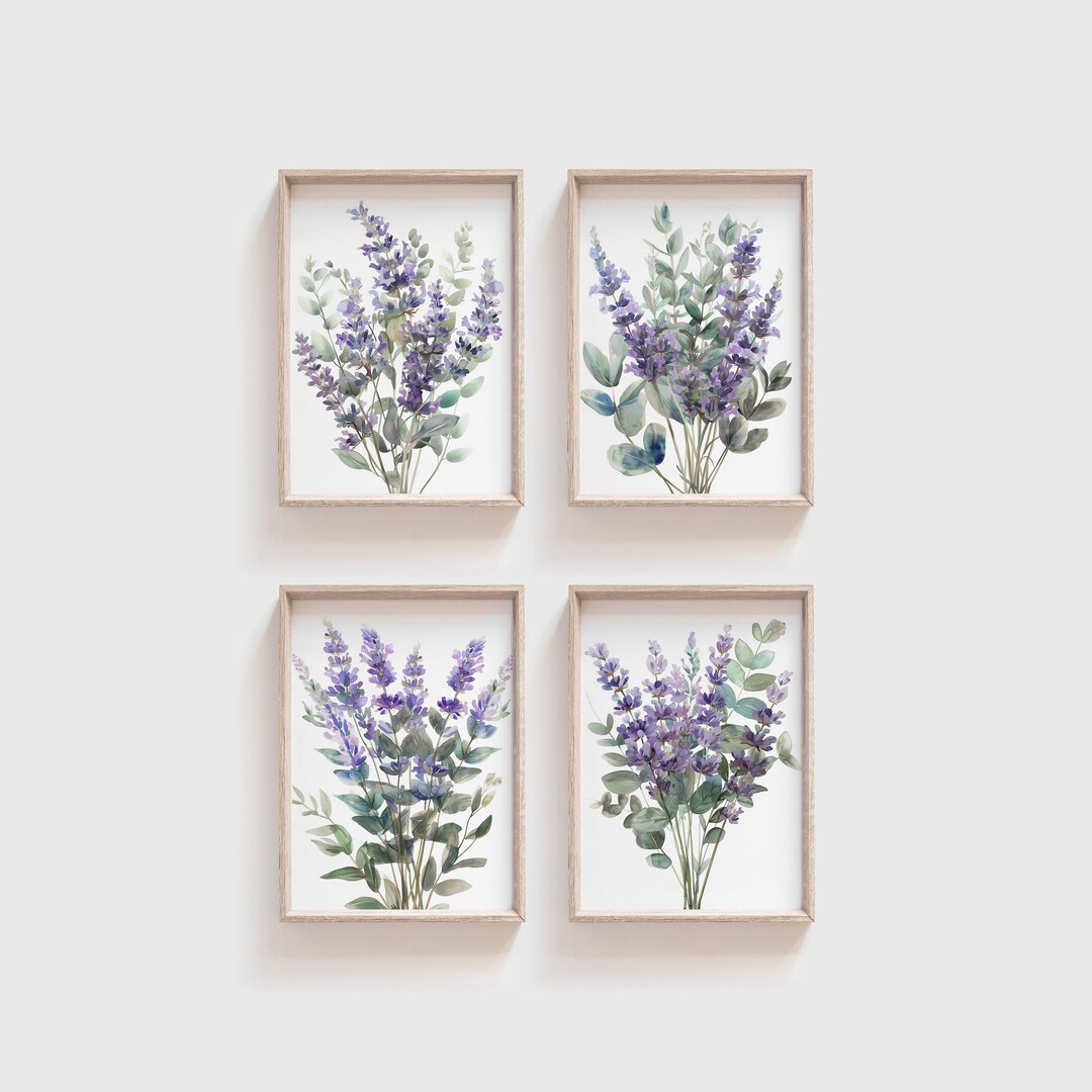 Lavender Prints Set of 4,floral Botanical Wall Art, Flower Lavender ...