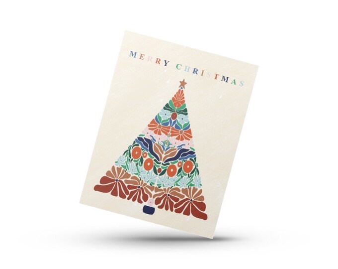 Merry Christmas Floral Tree Greeting Card, Christmas Card, Elegant Card ...