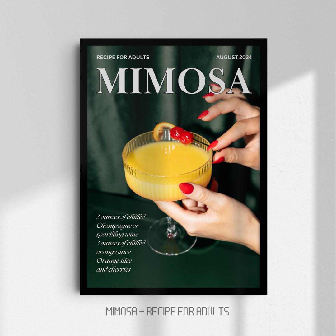 Mimosa Poster, Vintage Cocktail Poster, Retro Poster, Cocktail Poster ...