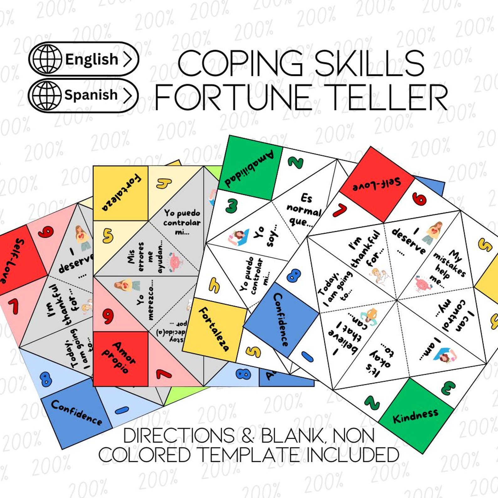Coping Skills Fortune Teller - English and Spanish - Etsy