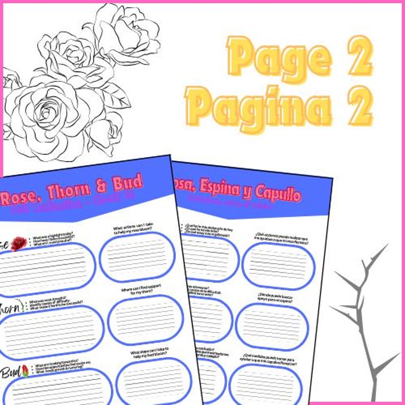 Rose Thorn and Bud Worksheet: English and Spanish Self Reflection - Etsy