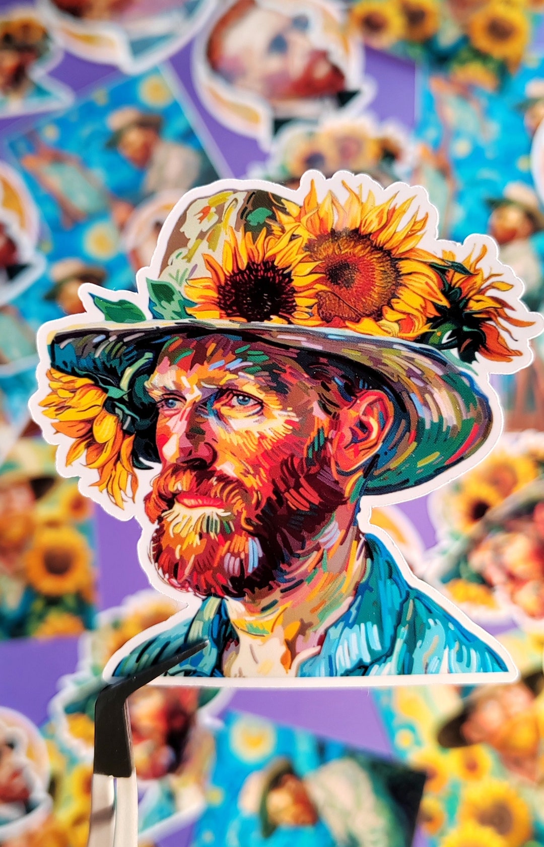 Van Gogh Sunflower Hat Sticker, 2.5 in Sticker, Starry Night, Van Gogh ...