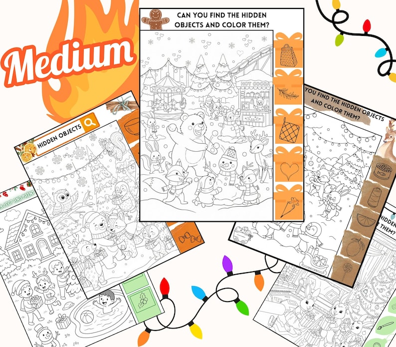 Christmas Hidden Object I Spy Coloring Pages: 15 Printable Holiday ...