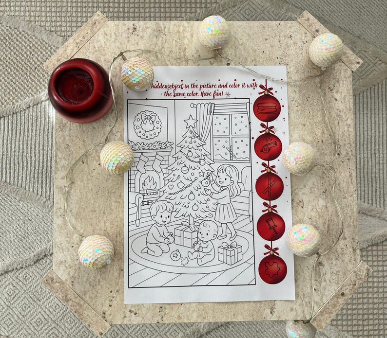 Christmas Hidden Object Coloring Pages: 15 Printable Holiday Activity ...