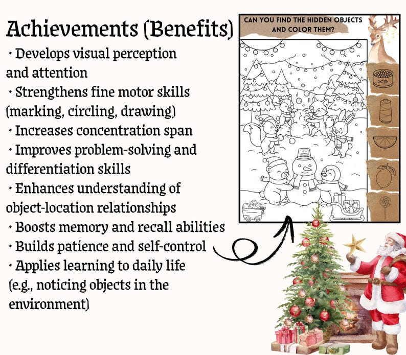 Christmas Hidden Object Coloring Pages: 15 Printable Holiday Activity ...