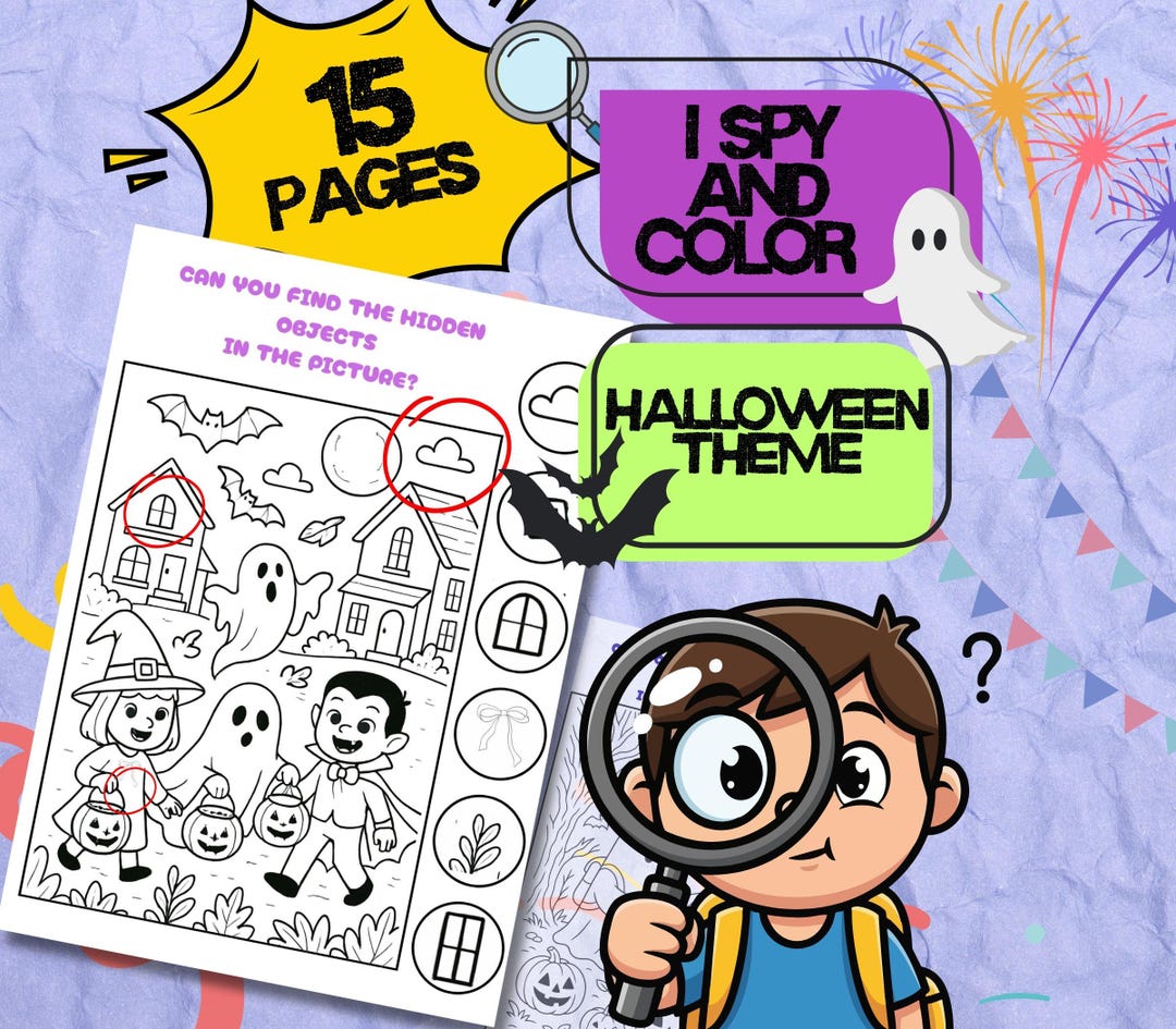 Hidden Object Halloween Coloring Pages for Kids: Spooky Spy Fun! (15 ...