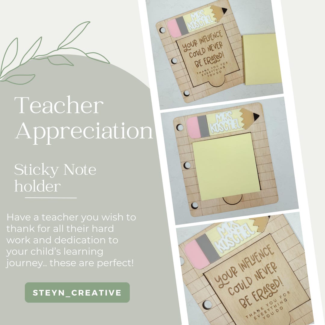 Teacher Appreciation Sticky Note Holder Pencil Note Pad Design - Etsy