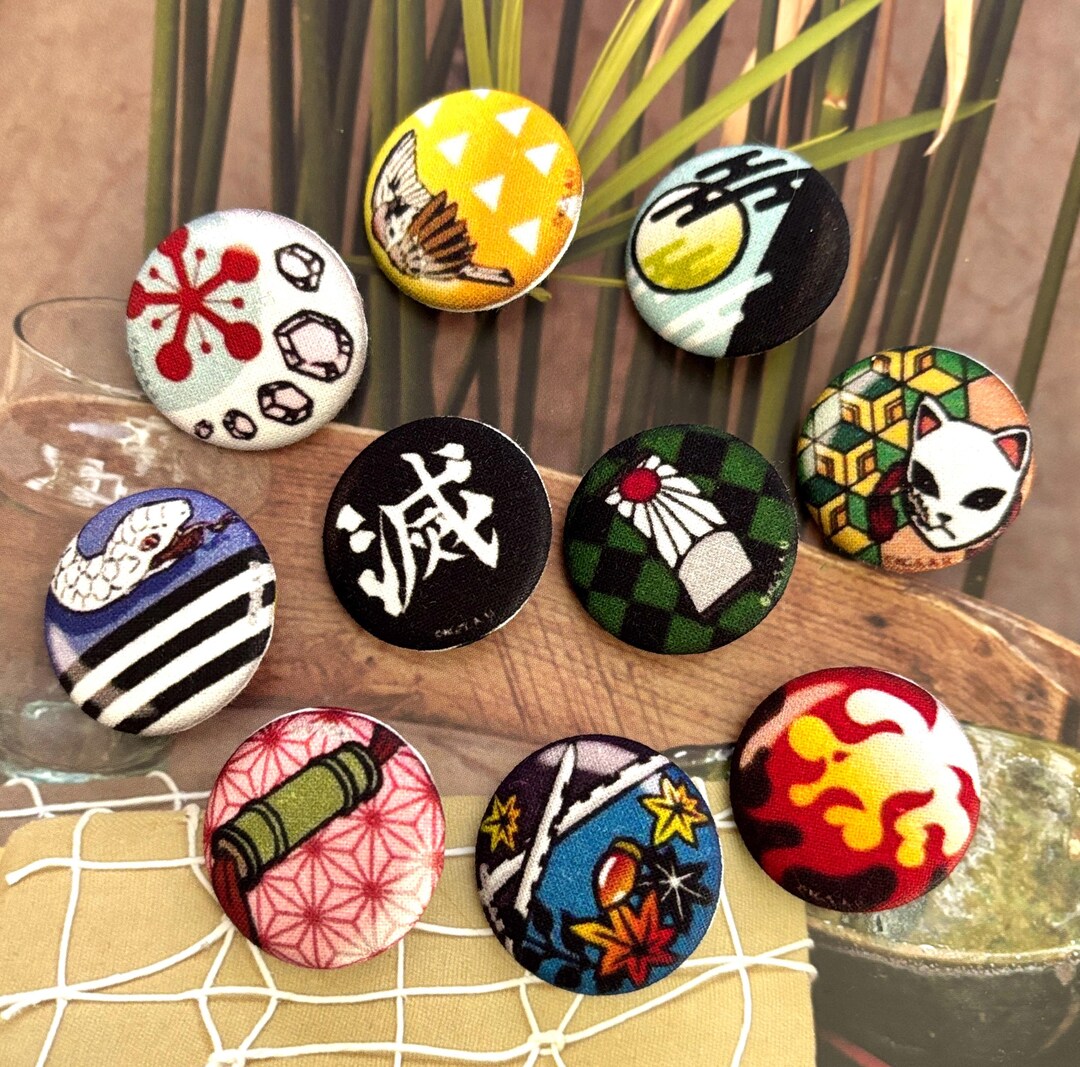 10 Large Demon Slayer Hashira Anime Decorative Fabric Buttons, Demon ...