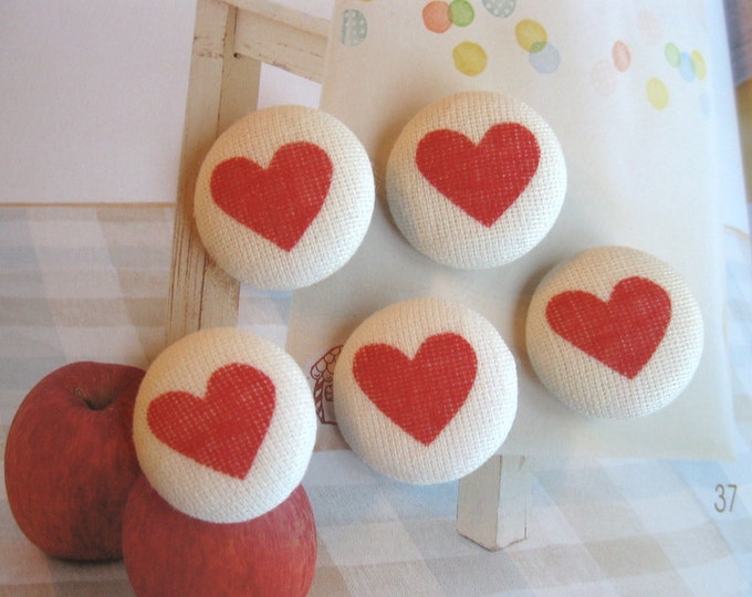 Handmade Fabric Buttons Red off White Love Hearts Handmade - Etsy