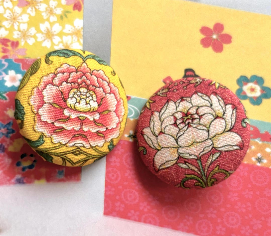 2 Large Pink Red Yellow Lotus Flower Floral Bloom Fabric Covered ...