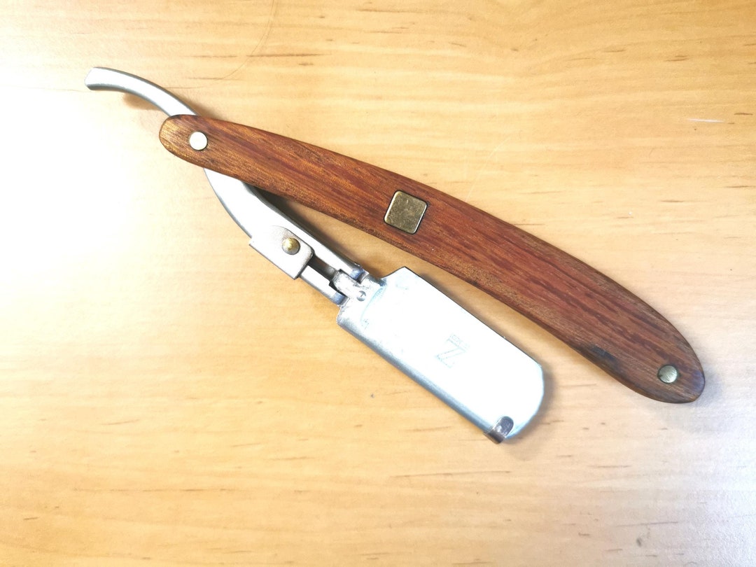 Classic Wooden Straight Razor in Metal Storage Case - Etsy
