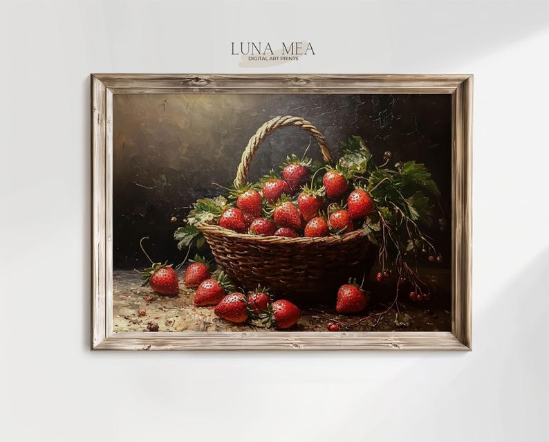 Vintage Strawberry Print | Fruit Still Life Oil Painting | Dark ...