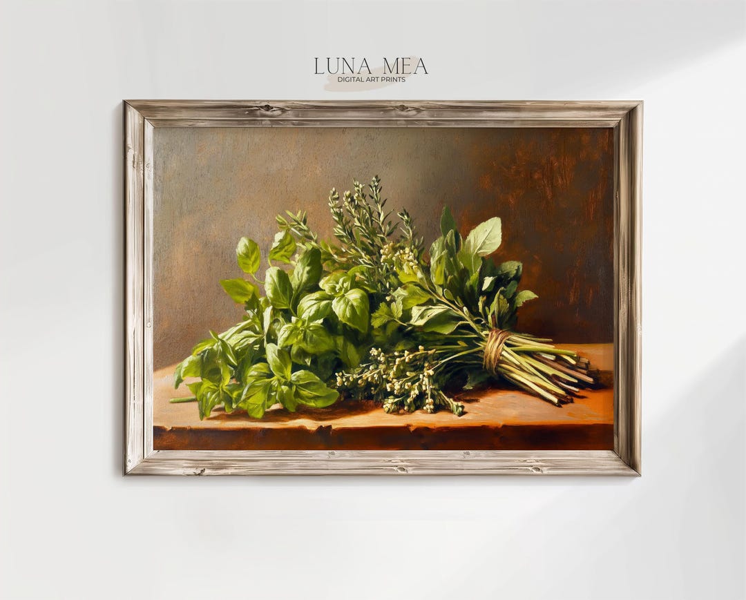 Herb Still Life Art Print | Vintage Kitchen Painting | Antique ...
