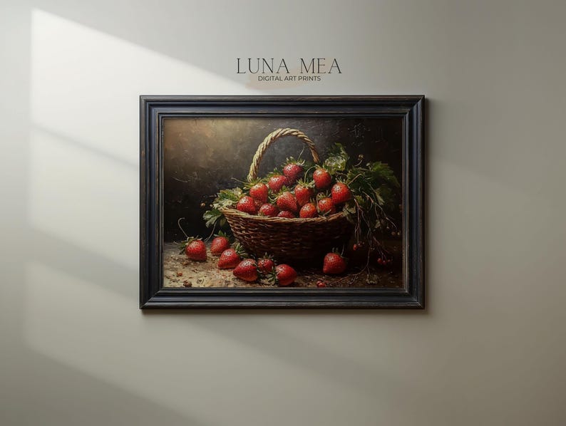 Vintage Strawberry Print | Fruit Still Life Oil Painting | Dark ...