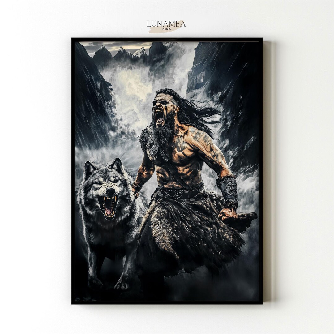 Viking Warrior and His Wolf Poster – Norse Mythology Wall Art – Viking ...