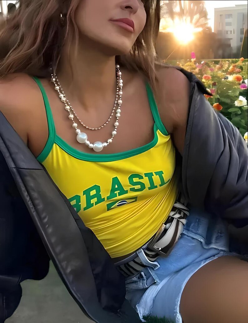 Brasil Y2K Crop Top Baby Tee Brazil Flag Blokette Blokecore Aesthetic ...