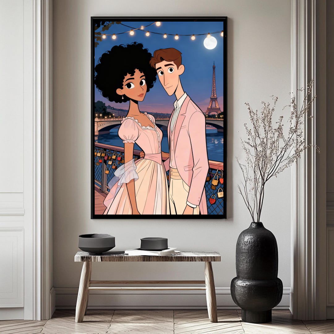 Custom Romantic Cities Couple Portrait Wall Art - Etsy