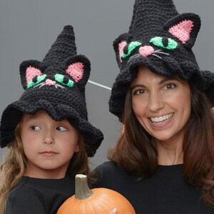 Witchy Cat Hat Crochet Pattern Halloween Black Cat Witch Hat for Kids ...