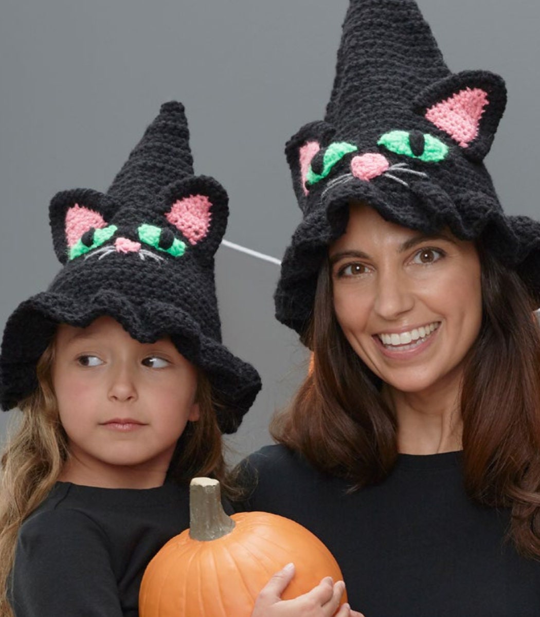 Witchy Cat Hat Crochet Pattern Halloween Black Cat Witch Hat for Kids ...