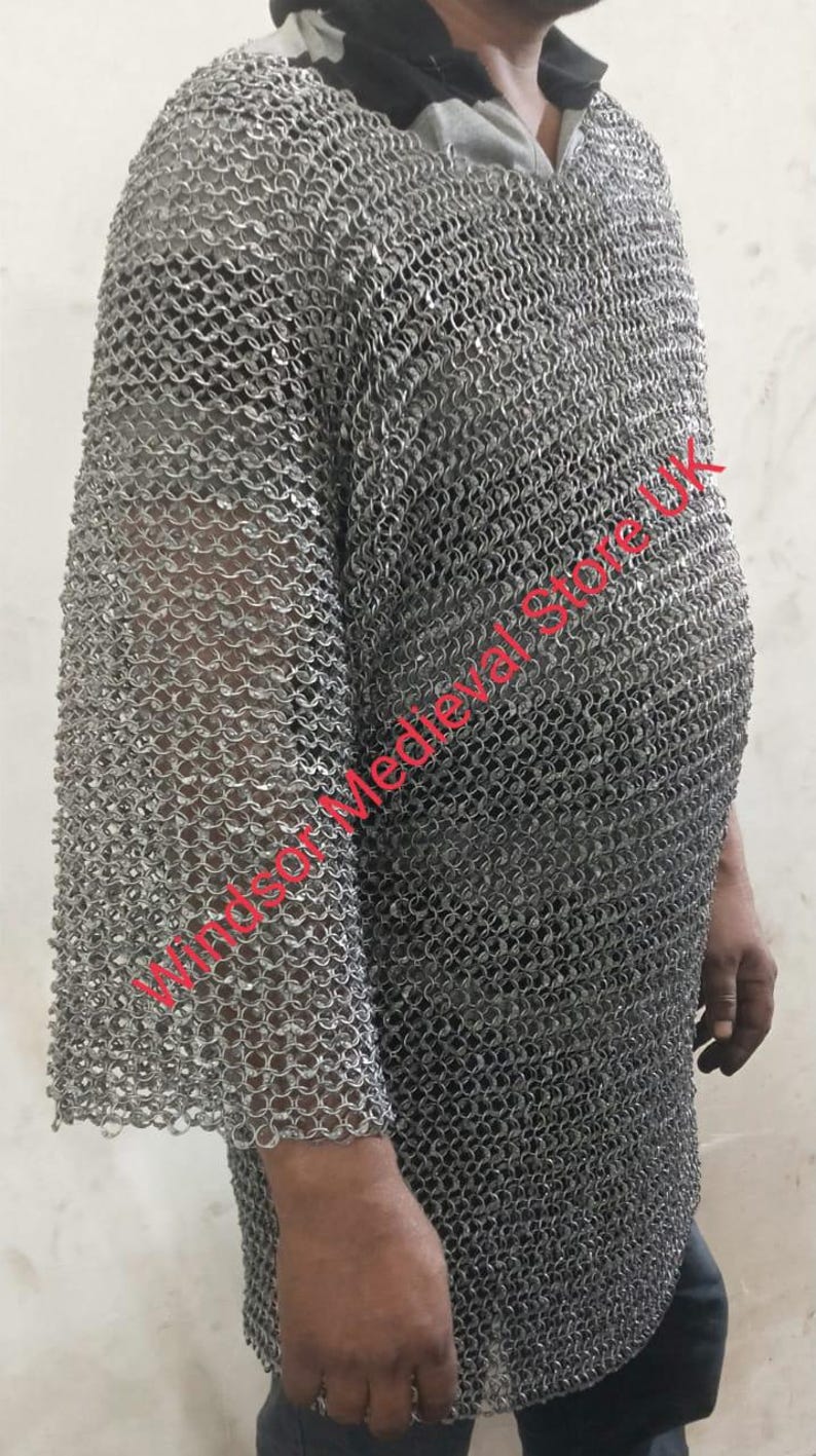 8MM Dome Riveted Chainmail Hauberk Medieval Armor Reenactment Costume ...