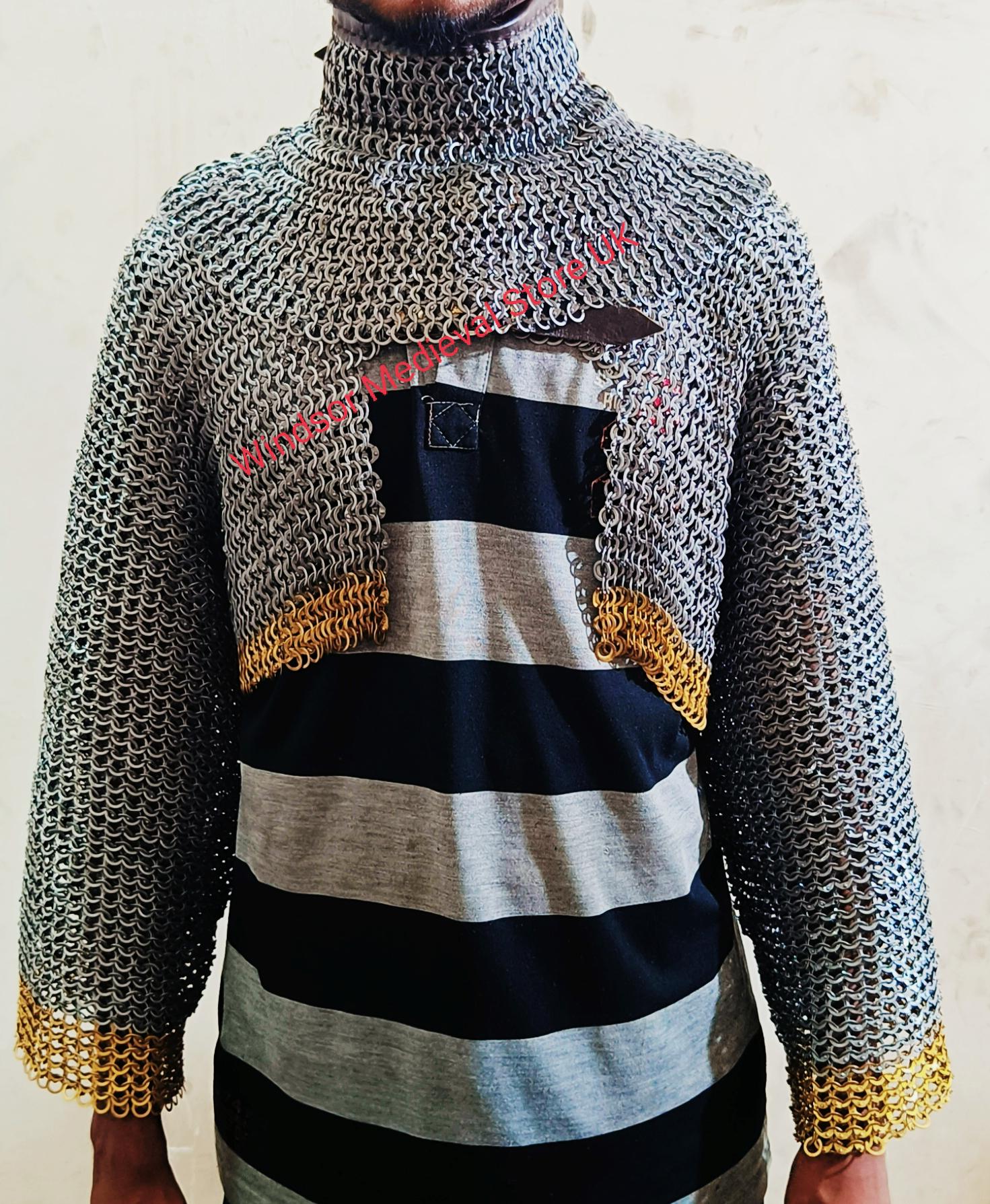 Renaissance Chainmail Half Shirt With Gorget Flat Riveted Medieval ...