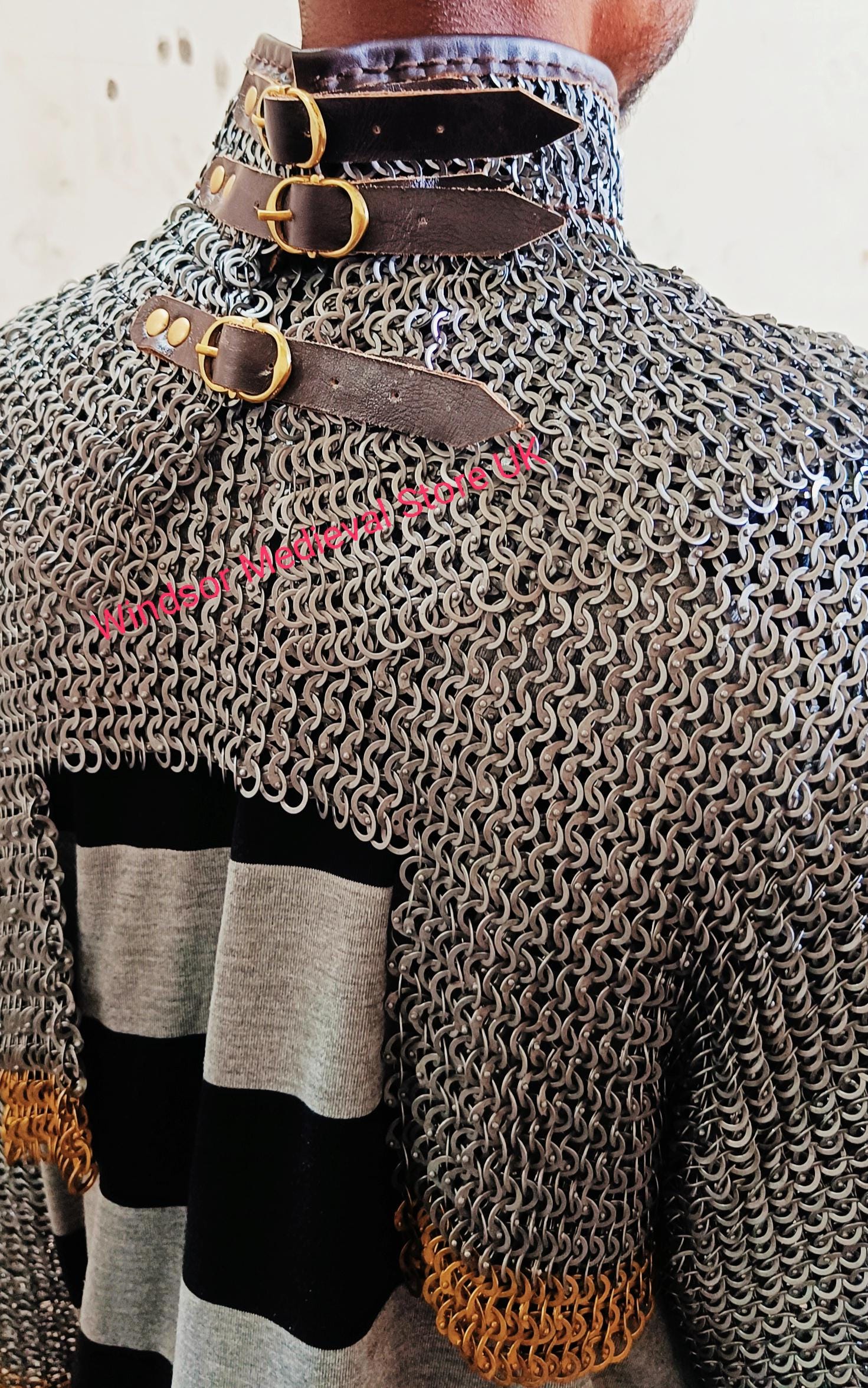 Renaissance Chainmail Half Shirt With Gorget Flat Riveted Medieval ...