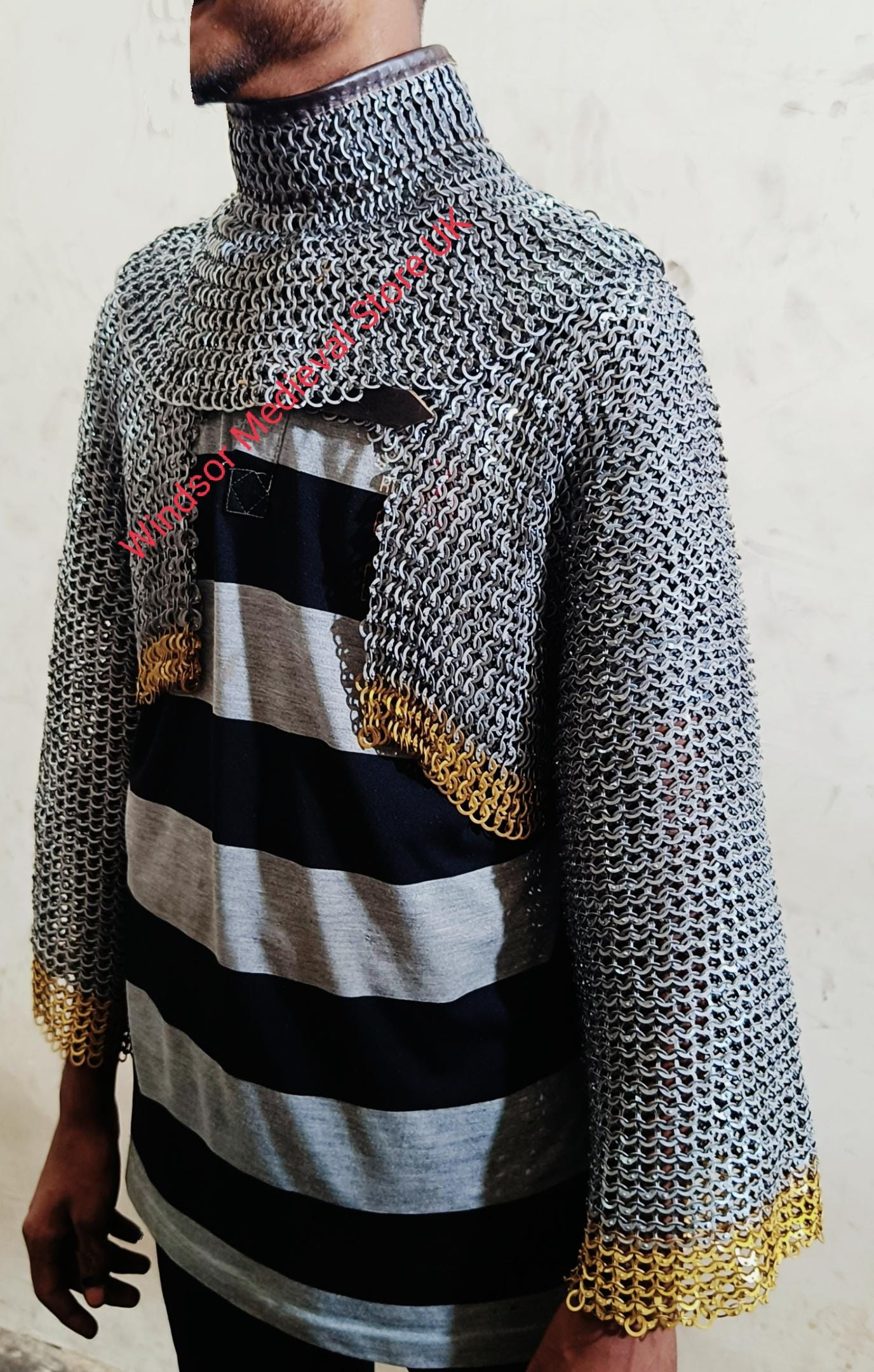 Renaissance Chainmail Half Shirt With Gorget Flat Riveted Medieval ...