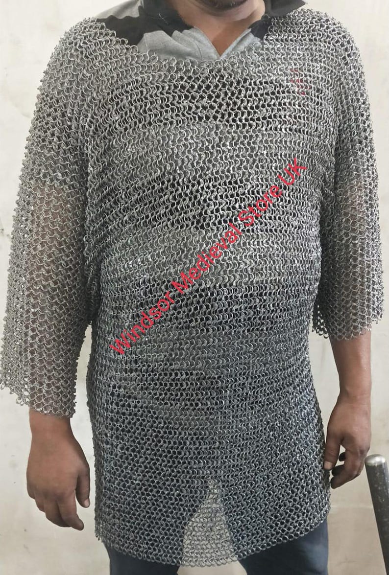 8MM Dome Riveted Chainmail Hauberk Medieval Armor Reenactment Costume ...