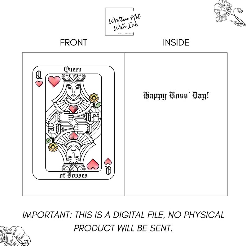 Queen of Bosses | Happy Boss' Day | Printable Card | 5 X 7 | 4 X 6 - Etsy