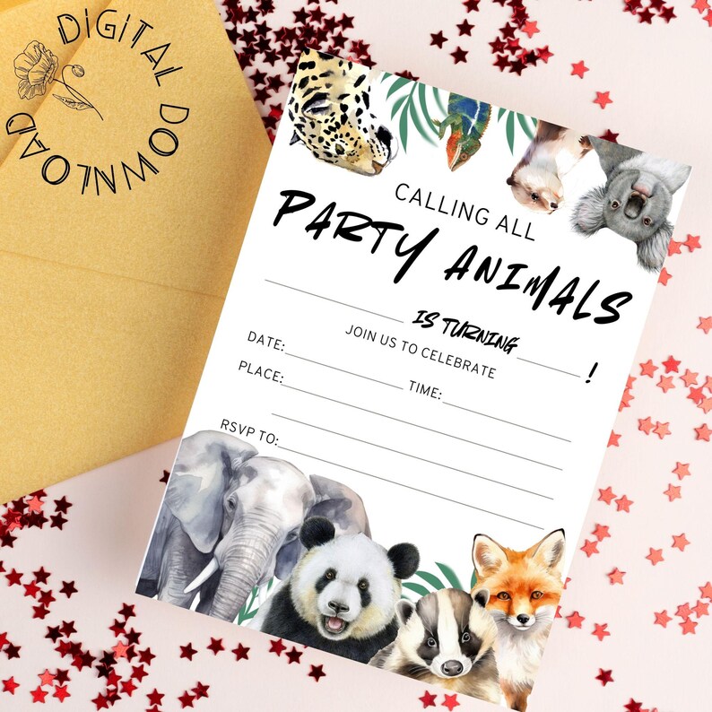 Party Animals Invitation | Printable Invitations | 5 X 7 - Etsy
