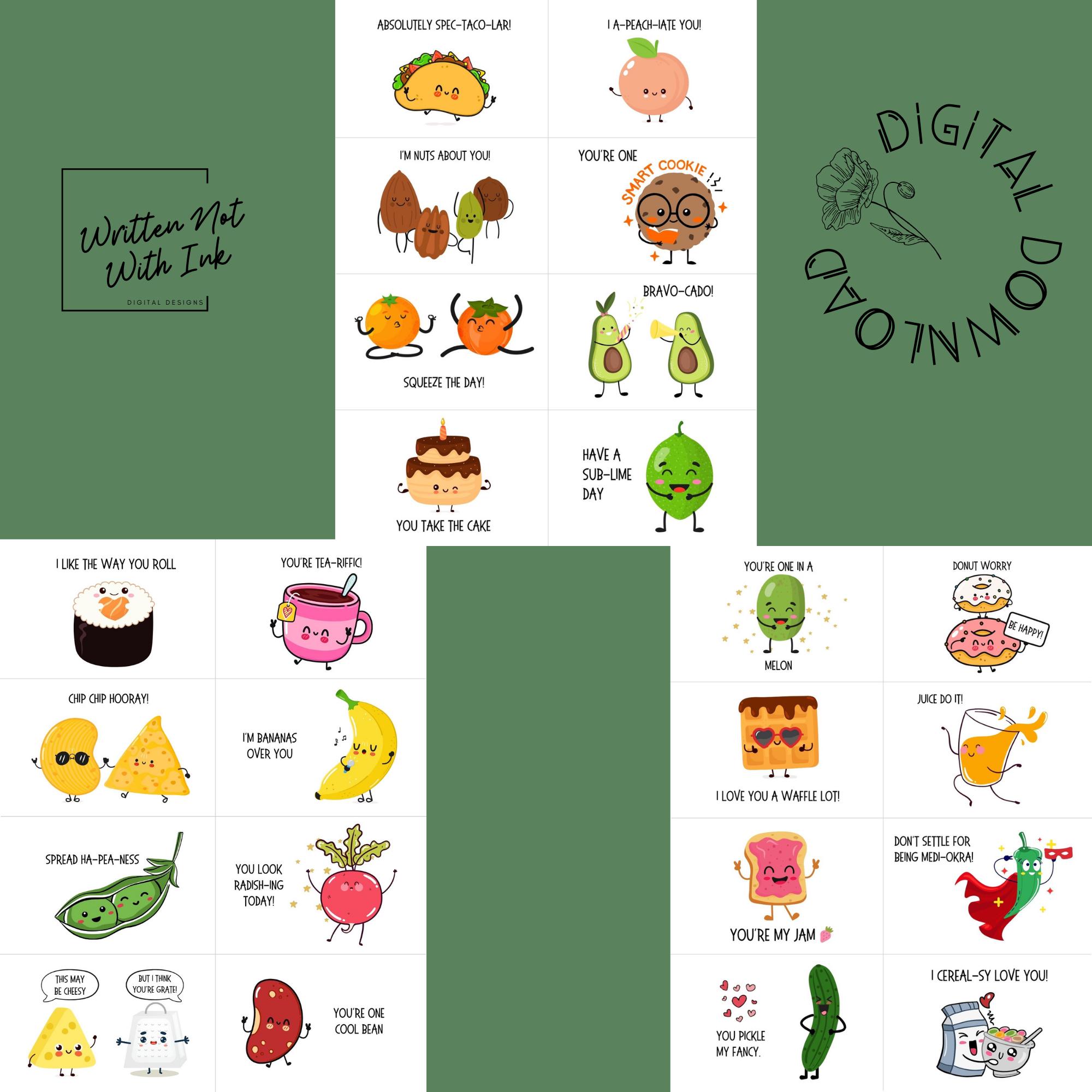 24 Lunch Box Notes | Funny Food Puns | Affirmations | Note Cards for ...