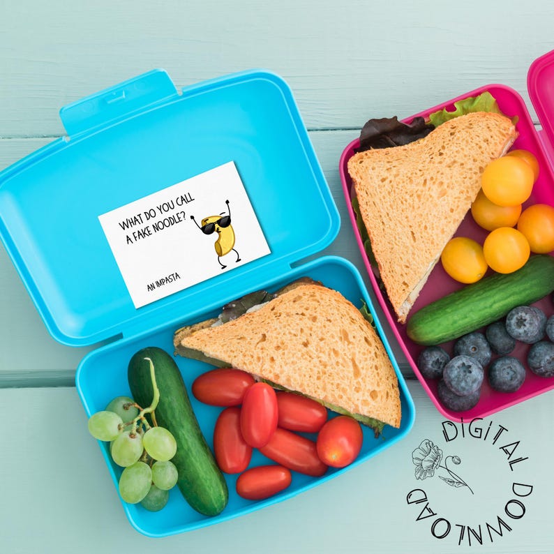 Lunch Box Notes | 24 Funny Cards | Food Jokes | Notes for Kids ...