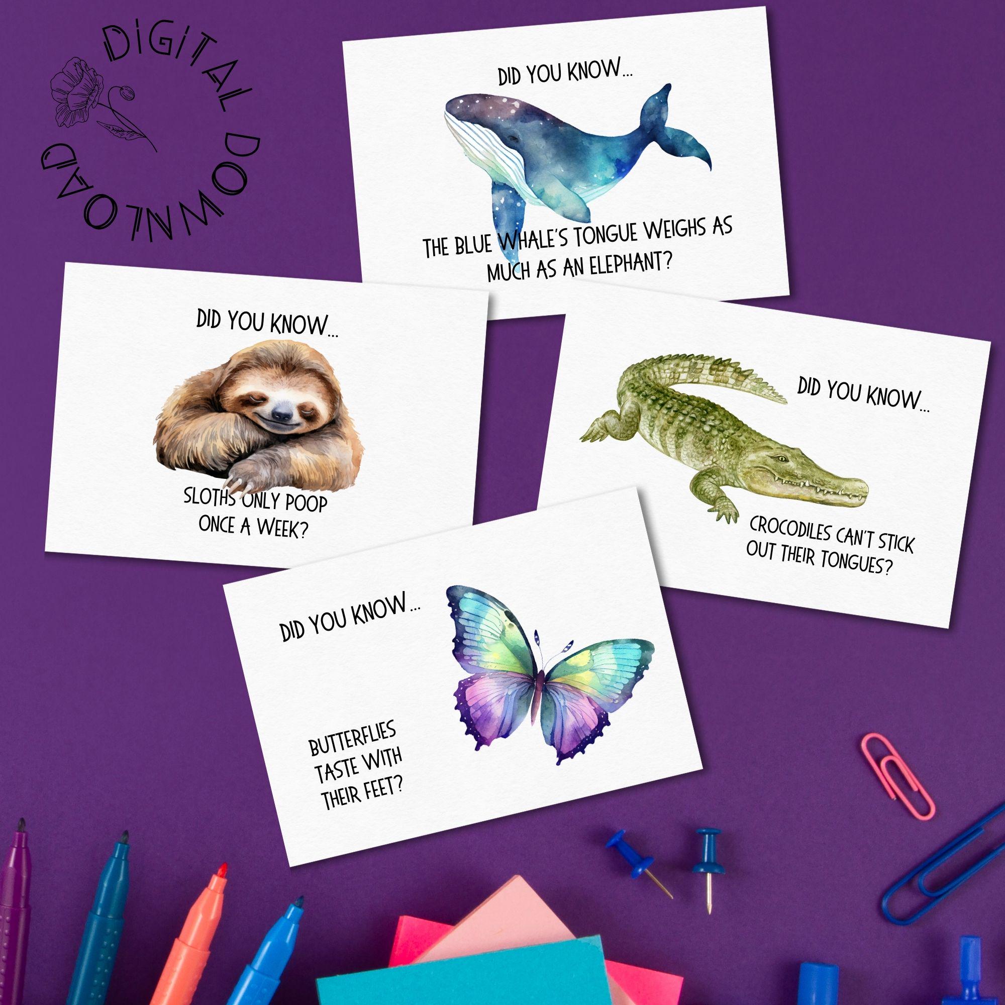 24 Fun Animal Facts | Lunch Box Notes | Weird Animal Facts | Note Cards ...