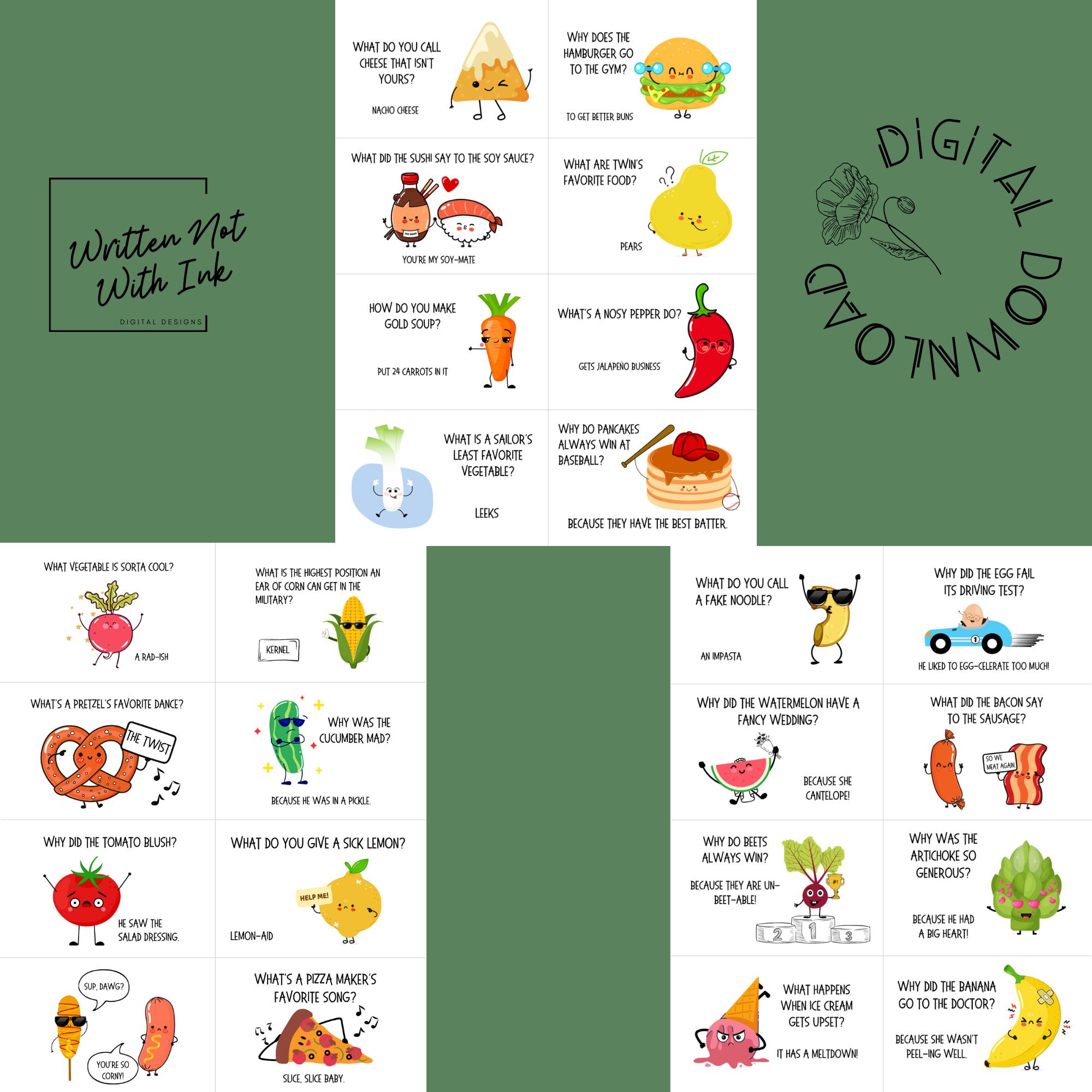 Lunch Box Notes | 24 Funny Cards | Food Jokes | Notes for Kids ...