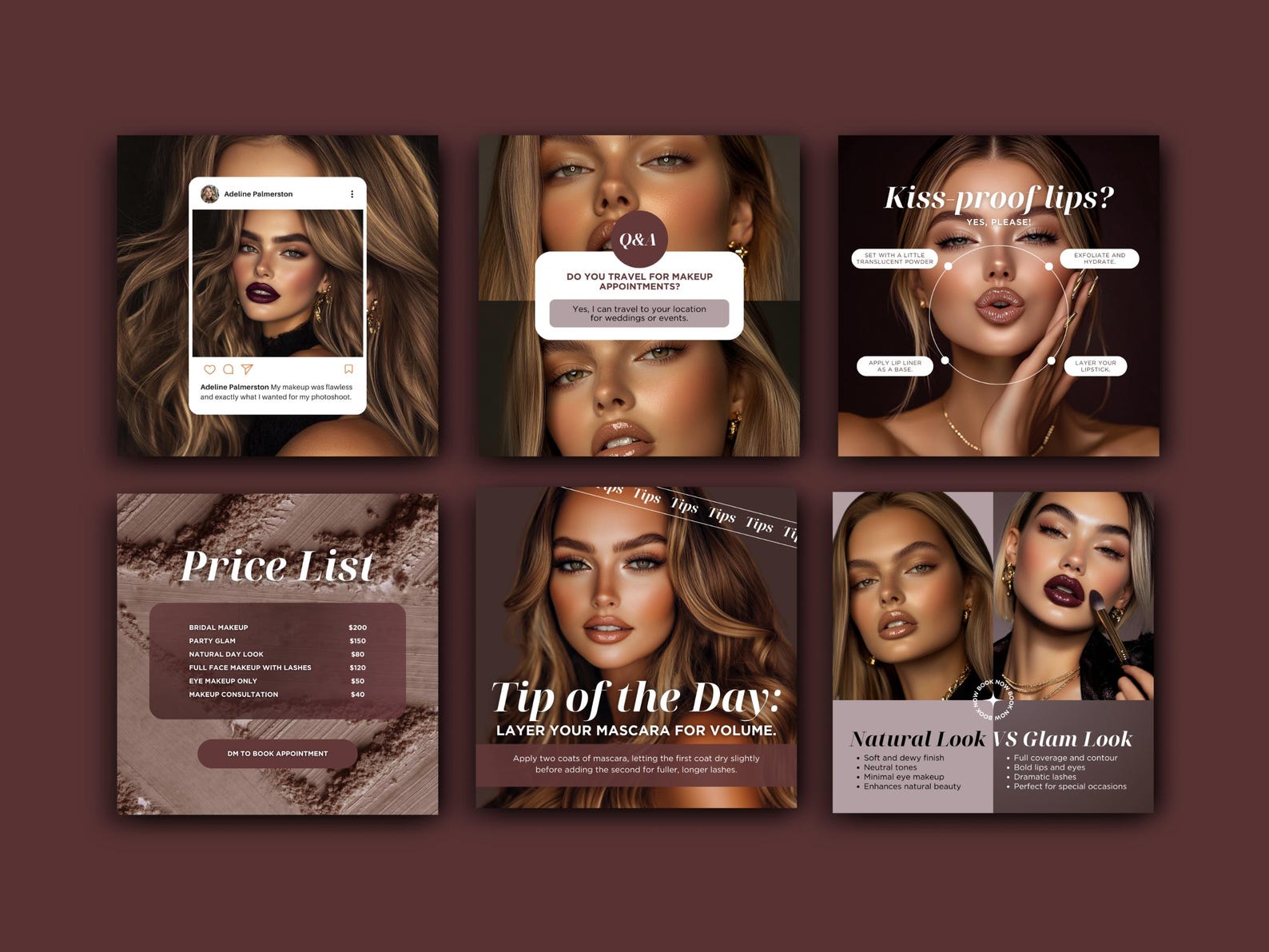 Makeup Artist Instagram Templates Beauty Salon Branding MUA Social ...
